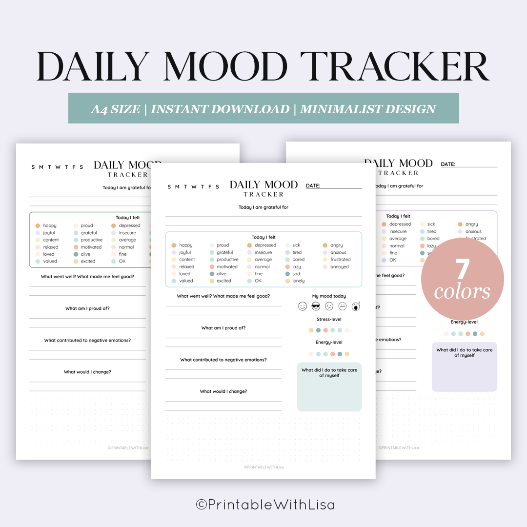 Daily Mood Tracker Printable, Self Care Journal, Mood Journal, Mental ...
