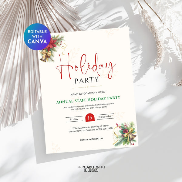 Holiday Party Invitation Template | Editable Staff Christmas Invite ...