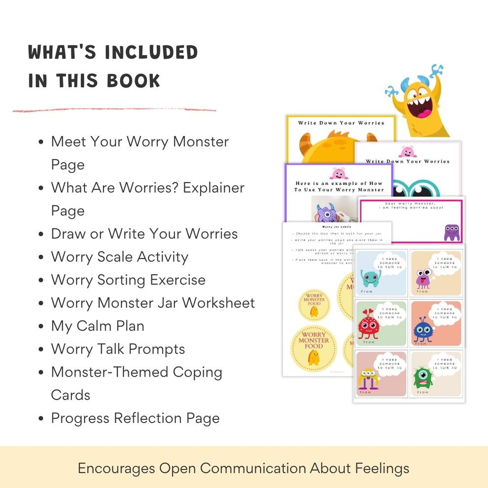 Worry Monster Workbook for Kids | Printable Anxiety & Emotion Tool ...