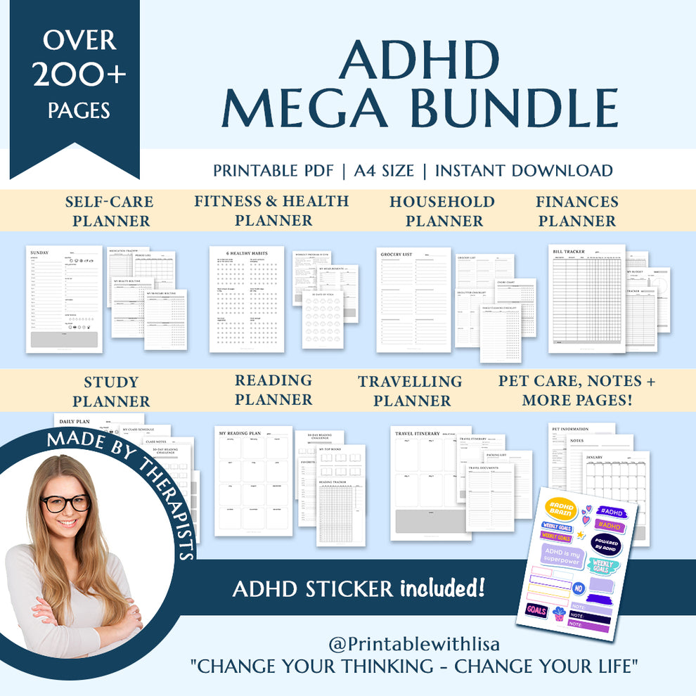 ADHD Planner Bundle – 200+ Pages to Organize Life, Focus & Wellness ...