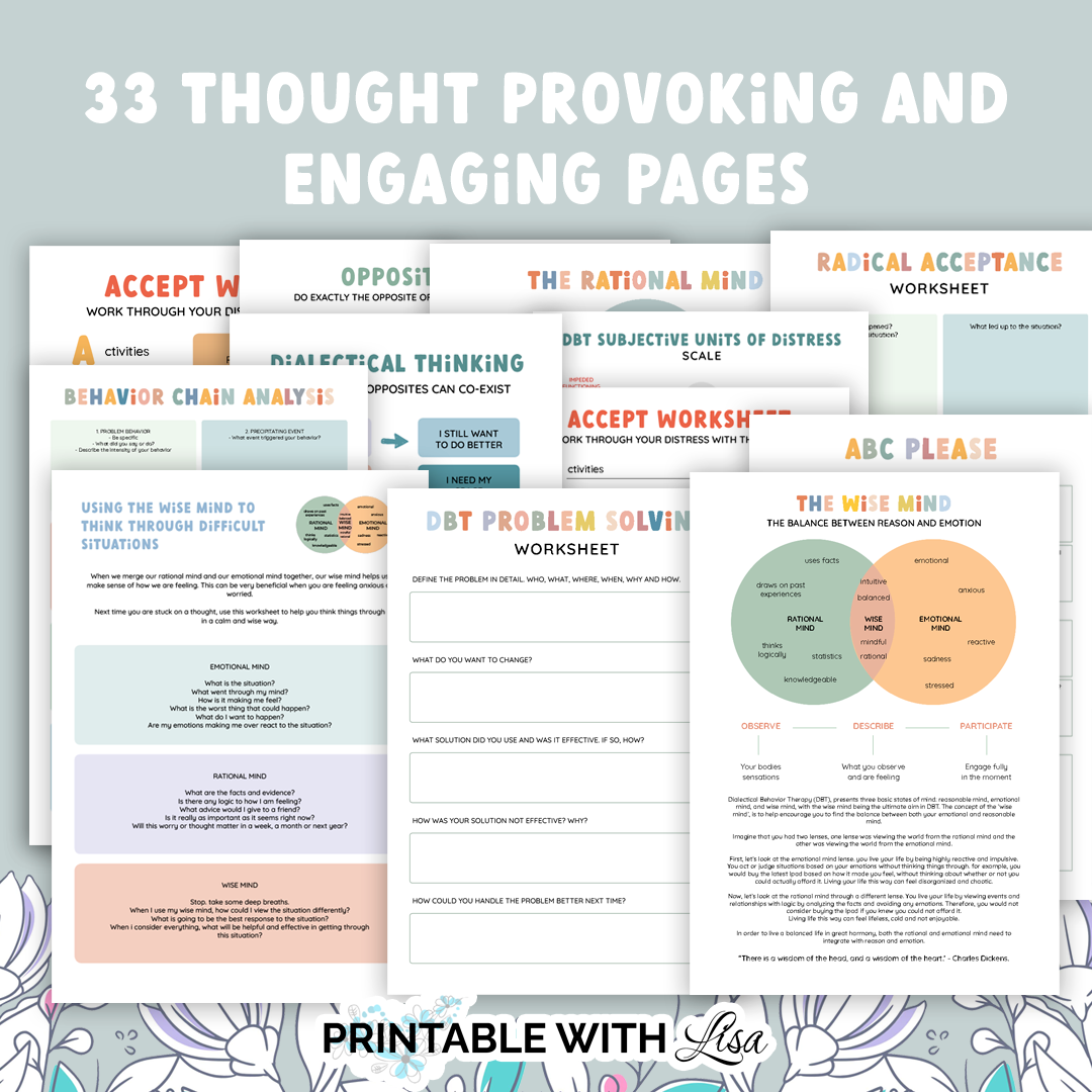 DBT Mega Bundle – 33+ Worksheets, Flash Cards & Coping Tools ...